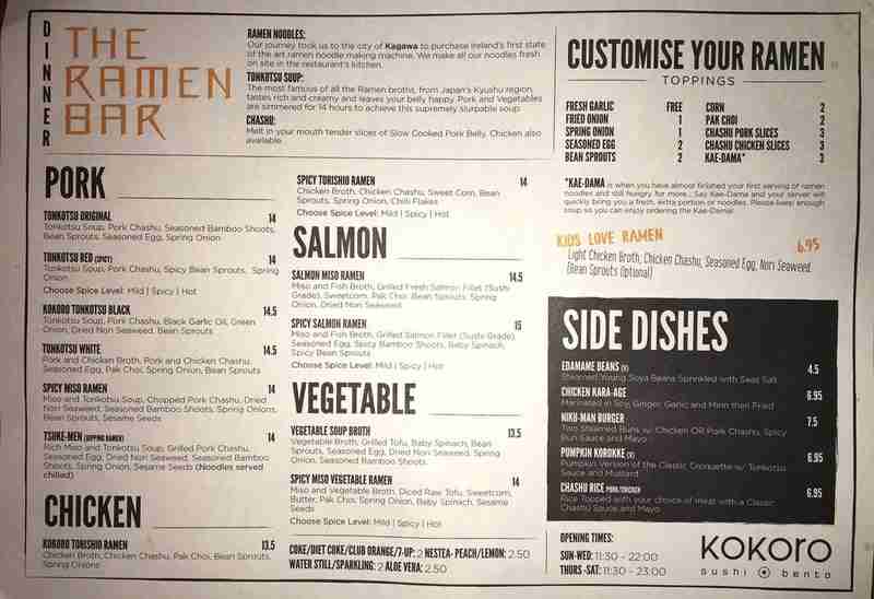 Menu for The Ramen Bar in Dublin | Paul Jones Blog